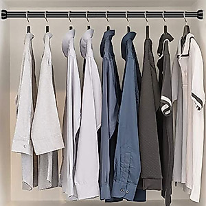 Adjustable Closet Rod, Heavy Duty 24 to 34 inch Steel Tension Rod for Closet, 1 inch Diameter Fixed Rod for Clothing, Organizer, Wardrobe, 2 Brackets Support Included, Black