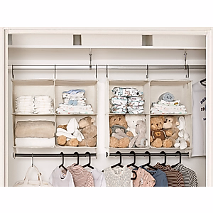 StorageWorks Hanging Closet Organizer with Garment Rod, 4 Section Closet Hanging Shelves, Hanging Clothes Cube Organizer, White & Ivory, 12 ¼" D x 24 ½" W x 28" H