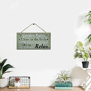 Garden Rules - Garden Wood Sign，Porch Sign，Wall Hanging Sign，Home Wall Art Decor Wood Sign，Wooden Board for Wall，Outdoor Garden Plaque Gift 5 x 10 Inch