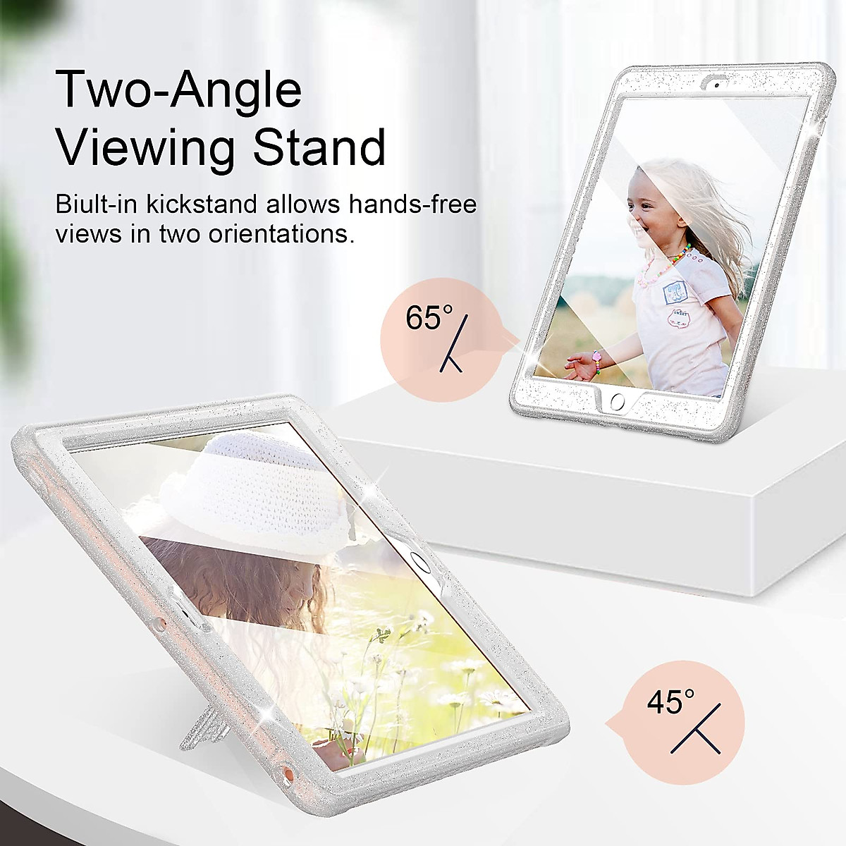 ZoneFoker Case for iPad Air 2 Case, for iPad 6th/5th Generation 2018/2017, for Apple iPad 9.7 inch with Screen Protector/Stand,Clear Glitter Full-Body Coverage Slim Cover for Girls Women Kids