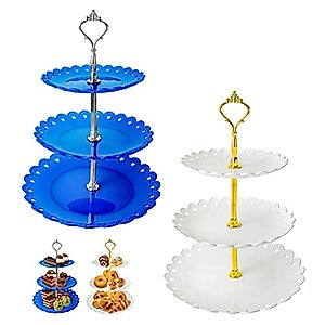 2 Set of Plastic 3-Tier Cupcake Stand Cupcake Holder,Desert Stands Set,Tiered Serving Tray, Cupcake Tower Display Dessert Cookie Candy Buffet Holder for Tea Party, Baby Shower and Wedding Carnival