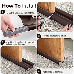 C CELAINER Door Draft Stopper, Under Door Noise Blocker, Sound Light Air Proof Sealer for Bottom of Door, Adjustable Soundproof Insulation Strip Doors Draft Guard 37 inch, Coffee