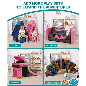 Kidirect Modular Kids Play Couch, K8 Imaginative Convertible Foam Play Couch for Kids and Toddlers, 350+ DIY Kid Couch for Playroom, Creative Toddler Play Couch Sofa, Child Sectional Sofa, Space Grey