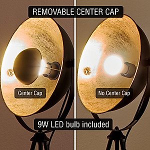 Kira Home Sulis 58" Modern Industrial Tripod LED Floor Lamp + 9W Bulb (Energy Efficient/Eco-Friendly), Leather Accent Legs, Satellite Style Shade, Black Finish