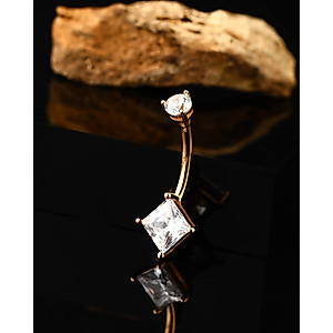 Jewseen 14K Gold Belly Button Ring Sparkling CZ Navel Rings Belly Bar Navel Piercing Body Jewelry