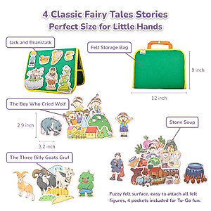 CHEFAN Felt/Flannel Board Story Set of 4, PRECUT Felt Pieces for Preschool Toddlers, Stone Soup, The Three Billy Goats Gruff, Jack and Beanstalk, The Boy Who Cried Wolf