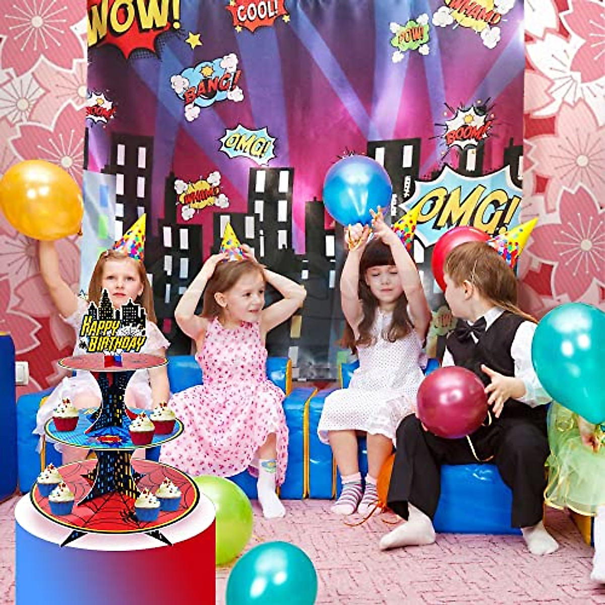 3 Tier Spider Cupcake Stand Superhero Spider Party Decorations Supplies for Kids Boys Themed Birthday Party