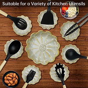 Spoon Rest for Stove Top TIGERMILLION Cooking Spoon Holder for Kitchen Countertop Heat-Resistant Cooking Utensil Rest for Spatula, Spoons or Tongs, Framhouse Decor (3pcs-Sunflower-White)