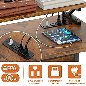 GIKPAL Computer Desk with Drawers, 47 inch Office Desk with Power Outlet and Storage Shelves, Home Writing Work Desks with Monitor Stand, Rustic Brown