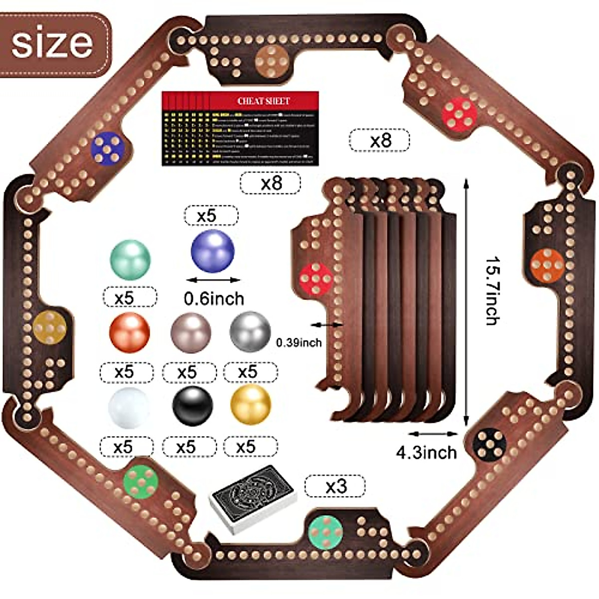 Wooden Board Games Set with 8 Wood Boards 40 Colorful Marbles Pegs 3 Boxes Playing Card 8 Game Instructions Game Wooden Board for Adults Kids Family, 4-8 Players (Retro Colors)