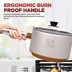 BruChai Brewer - Classic Chai Brewing Pot with Built-In Mesh Strainer - No-Mess Brewing Vessel with Non-Stick Coating - Patented Handy Brew & Pour Steel Teapot with Burn-Proof Handle