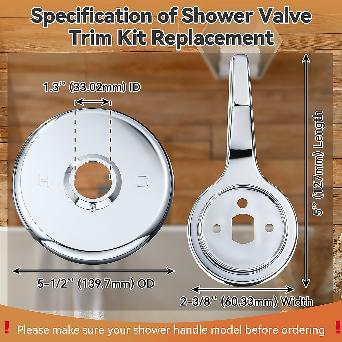 Dreyoo Replacement for MTR-5 Shower Trim Kit, Compatible with Mixet Tub and Shower Knob Replacement, 5-1/2 OD Escutcheon, Chrome Temperature Control Handle, Clear Volume Control Handle