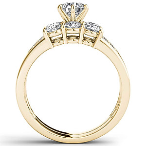 DZON IGI Certified 14k Yellow Gold 1 3/8 Carat TDW Diamond Three Stone Bridal Ring Set (I-J,I2)