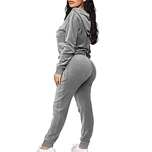 Sexyshine Women's Casual 2 Piece Velvet Jacket Tops & Sweatpants Sports Sets Tracksuits Sweatsuit Loungewear Set(7080GY,M)