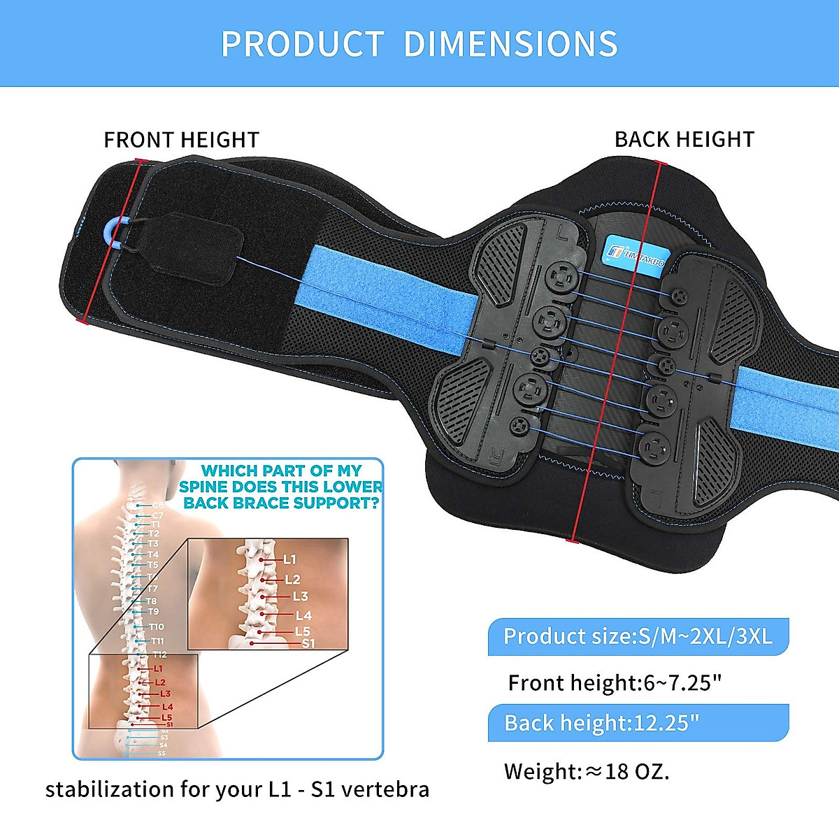 LSO Back Brace with Maximum Decompression Plate&Adjustable Arch Back SupportDual Pulley System Lumbar Support Belt for Herniated Disc Pain ReliefSpine StenosisSciaticaScoliosis(L XL fit belly 35 47 )