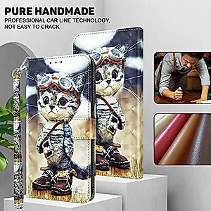 ALILANG Phone Case for Oppo A17 Case, Magnetic Stand Flip PU Leather Cover with Card Holder Protective Shockproof for Oppo A17 Wallet Case-Naughty Cat