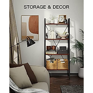 Pipishell Industrial Ladder Shelf, 4-Tier Bookshelf, Free Standing Bookcase Storage Rack Shelves Plant Flower Stand with Wood Look for Living Room, Bedroom, Kitchen, Bathroom, Home Office, Balcony