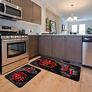 Kitchen Rugs Set Red Chili Peppers Shot from Above on Rustic Wooden Table Kitchen Mat for Floor Non-Slip Washable Kitchen Runner Doormat Bath Rug Carpet Comfort Standing Mats Decorations