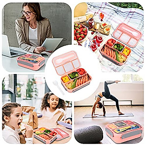 Vensp Adult Lunch Bento Box, lunch Boxes for School, Toddler/Kids/Adults, 1300ml-with 4 Compartments&Fork, Leak-Proof, Men Women lunch box, Microwave/Dishwasher/Freezer Safe, Bpa-Free(Pink)