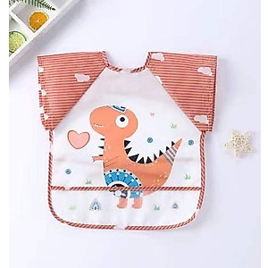 PandaEar (3 Pack Short Sleeve Lower Pocket Waterproof Bibs|Baby Infant Toddler 12-48 Months (Multi-Color 1)