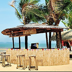 ADXCO 3 Packs Hawaiian Luau Grass Table Skirt 108 x 30 Inch Tropical Hibiscus Luau Party Decorations Brown Hawaiian Table Skirts for Moana Themed Events, Birthday