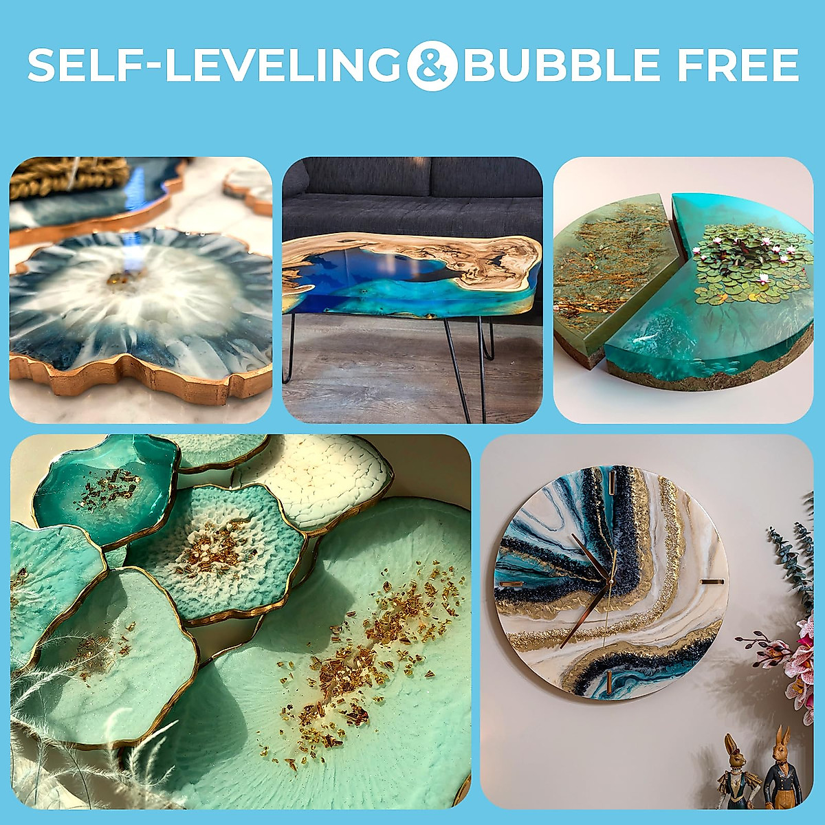 JANCHUN 1 Gallon Epoxy Resin Kit, Crystal Clear Table Top Epoxy Resin, Self-Leveling, No Bubbles, Coating and Casting Resin Kit with Resin Mixer for Art Craft DIY Wood, Jewelry Making, Molds