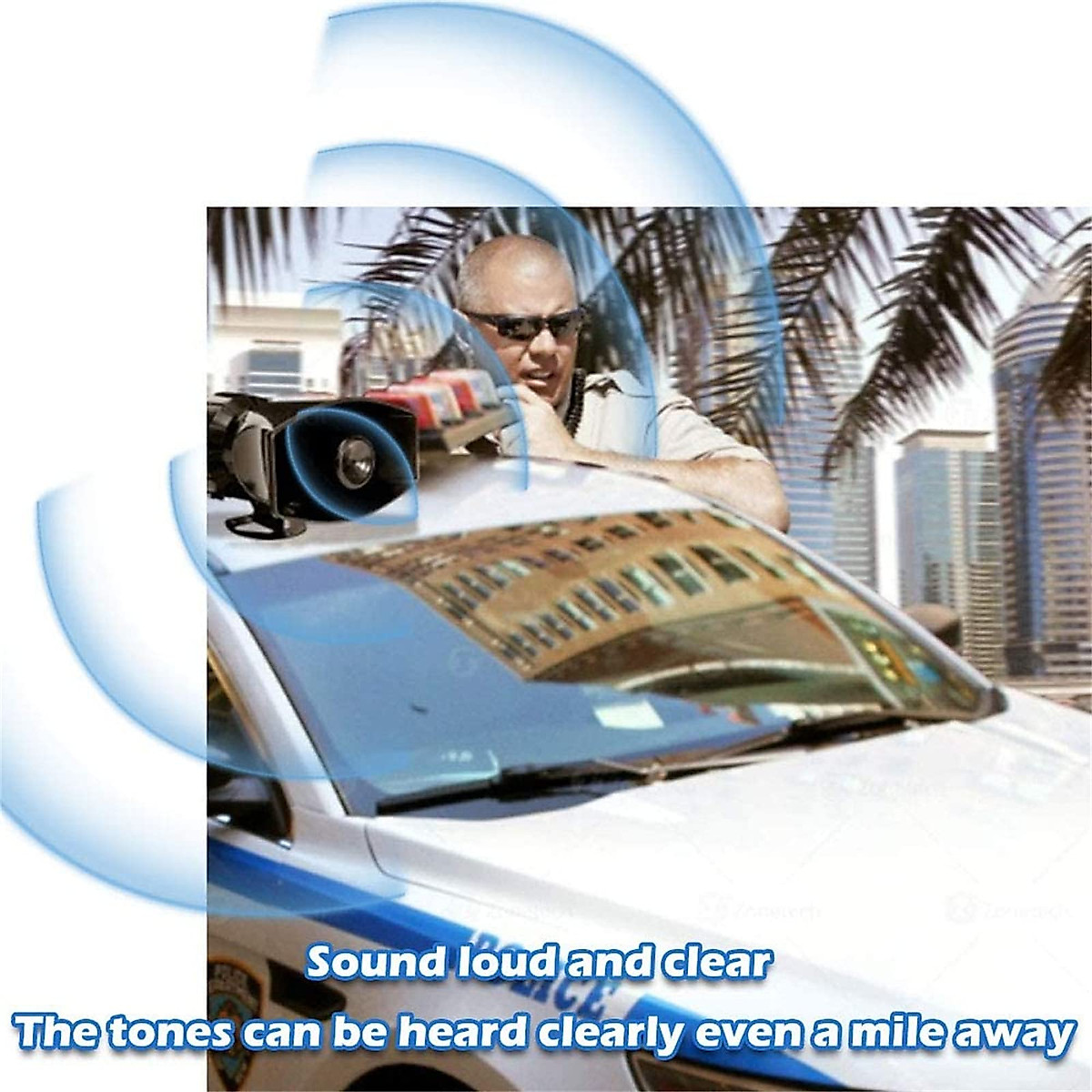 RULLINE 5 Tone Sound Car Siren Vehicle Horn with Mic PA Speaker System Emergency Sound Amplifier - 60W Electric Ambulance/Horn-Hoote/Siren/Traffic Sound with PA Microphone System