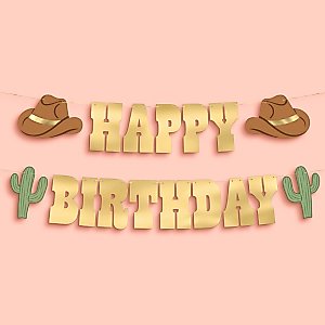 xo, Fetti Western Happy Birthday Gold Foil Banner - 5 Ft. | Cowboy HBD Decorations, Wild West Garland, Rodeo Supplies, Wild One Yeehaw Bday, Cowgirl Decor, Cactus Howdy Photobooth Backdrop