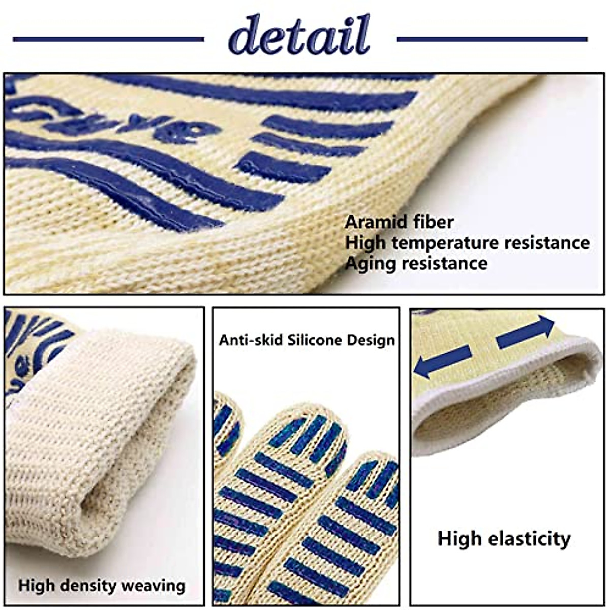 Oven Gloves, Heat Resistant 540 Degrees Grilling Gloves, Hot Surface Handler Non-Slip Silicone Oven Mitts with Fingers, BBQ Gloves for Cooking/Kitchen/Baking, Pack of 2