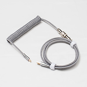 SUEHIODHY 5.9ft Custom Coiled Pilot Cable Type C to USB-A with Detachable Aviation Connector for Mechanical Gaming Keyboard