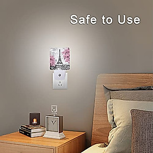 Smoaffly Eiffel Tower Paris Pink Flower Night Light Plug-in LED Nightlights Auto Sensor Night Lamp Dusk-to-Dawn Lamp Home Decor for Nursery Children Girls Boys