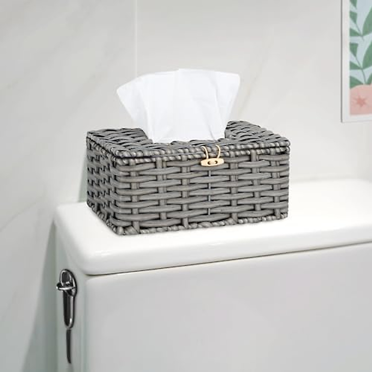 GRANNY SAYS Tissue Box Cover Rectangle, Tissue Box Holder, Tissue Holder for Bathroom, Decorative Wicker Tissues Cube with Elastic Toggle Closure, Tissue Cover Box for Toilet, Gray