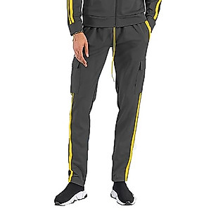 Weiv Gear Men’s Track Pants – Casual Two Stripe Cargo Pocket Ankle Zipper Sweatpants Joggers Active Athletic Workout TP500 BLKYEL M Black/Yellow