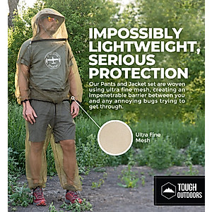 Tough Outdoors Mosquito Suit - Net Bug Pants & Jacket w/Hood - Mesh Bug Suit for Outdoor Protection from Bugs, Flies, Gnats, No-See-Ums & Midges - Clothing for Men & Women - w/Free Carry Pouch - Large