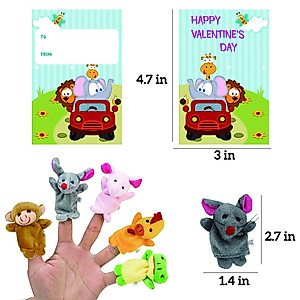 Valentines Day Card with Plush Animal Finger Puppet Toys Sets, 16Pcs Cartoon Hand Puppets for Kids Valentine's Day Preschool Classroom Exchange Prizes, Valentine Theme Party Favor