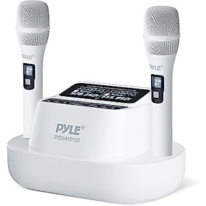 Pyle Wireless Microphones - UHF 2x100 Channel Receiver, Karaoke Microphone with DSP, High-Fidelity, Infrared Sync, Wireless Microphone System for Professional Singers, Stage & Artists (Renewed)