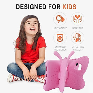Compatible with iPad Mini 6 7 2024 Pretty Butterfly Case for Kids Girl Light Safe EVA Foam Full Cover Sturdy Kids case with Stand Pencil Holder Shockproof Rugged case for iPad Mini 6th 7th Gen (Pink)