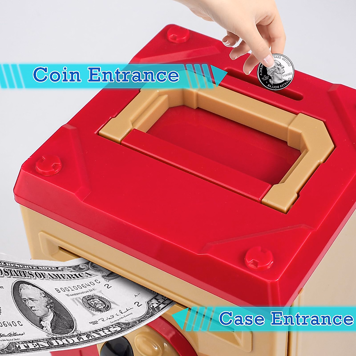 Cargooy Mini ATM Piggy Bank ATM Machine Best Gift for Kids,Electronic Code Piggy Bank Money Counter Safe Box Coin Bank for Boys Girls Password Lock Case