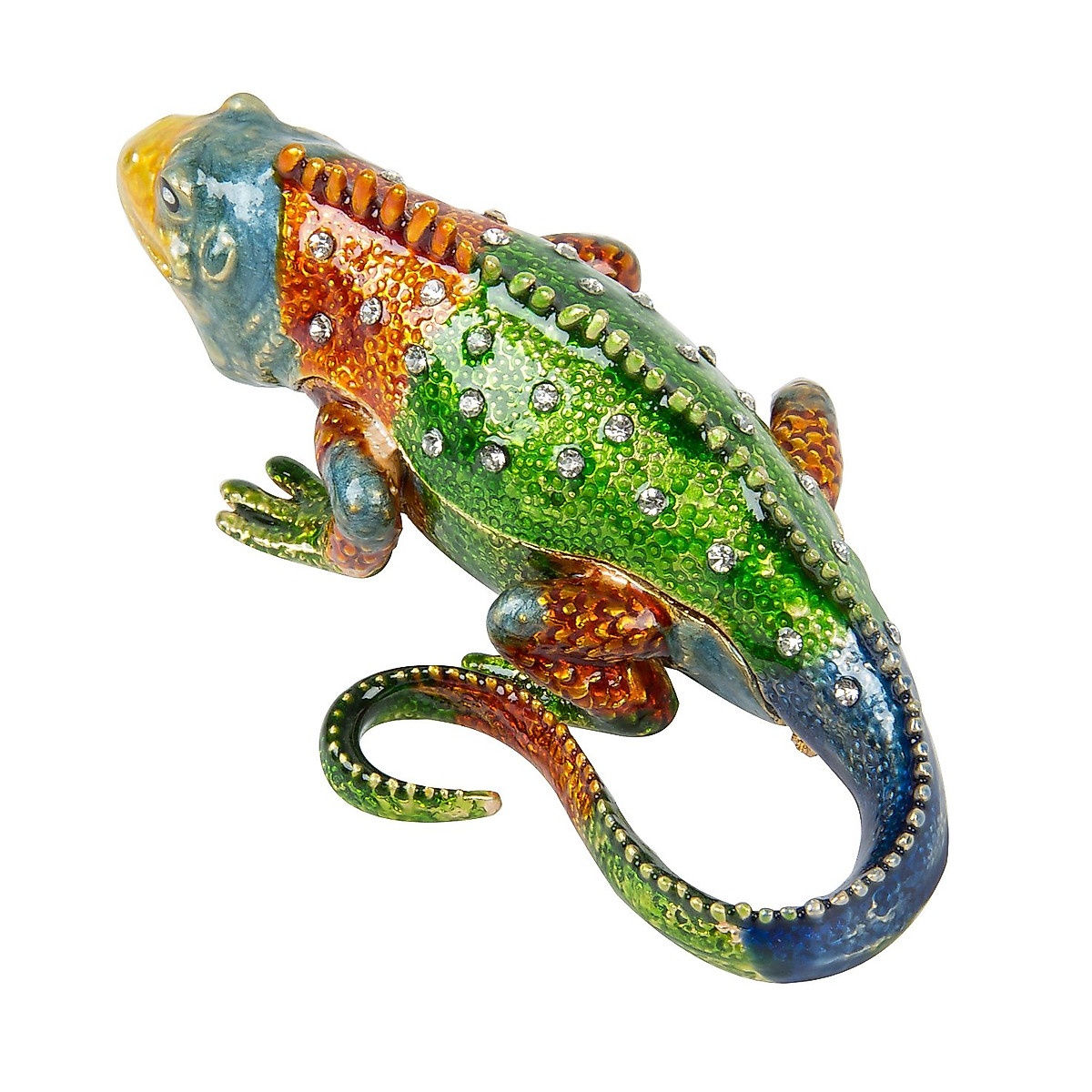 QIFU Hand Painted Enameled Lizard Style Decorative Jewelry Trinket Box Hinged