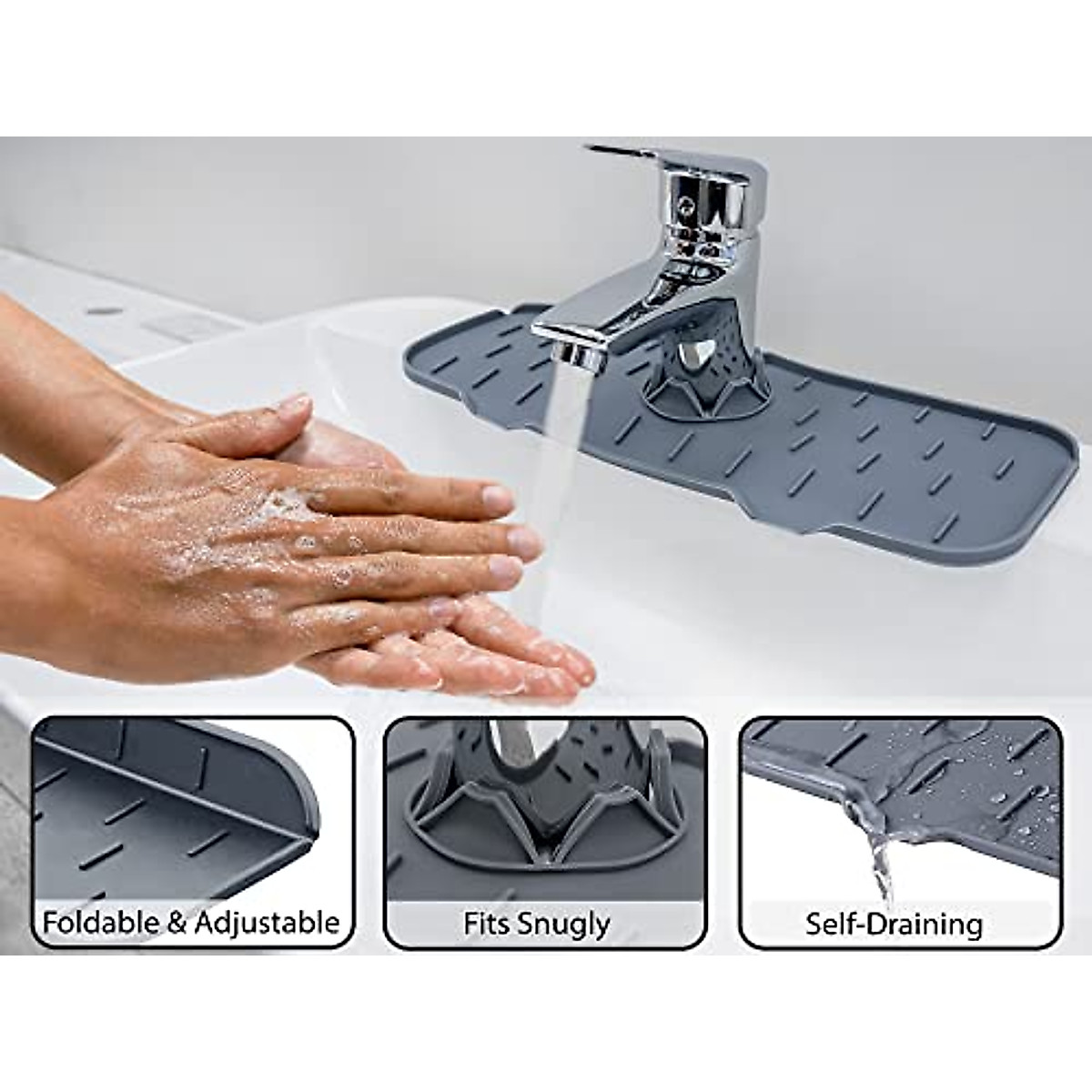 1 Pcs Grey Silicone Faucet Handle Drip Catcher Tray - Drip Catcher for Sink Faucet – Kitchen Faucet Drip Mat - Sink Faucet Splash Guard - Faucet Pad - Counter Faucet Mat - Silicone Sink Protector !
