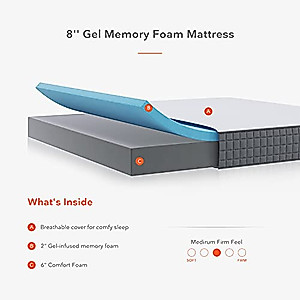 Sweetnight Full Size Mattress, 8 Inch Breeze Full Mattress, Medium Firm Memory Foam Mattresses for Sleep Cool & Pressure Relief