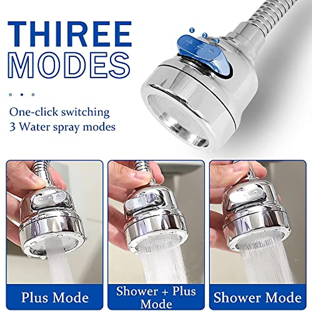 Pinkiou Faucet Sprayer Attachment, Kitchen Sink Sprayer Attachment for Faucet, 360° Rotatable Anti-Splash Faucet Aerator Faucet Nozzle with 3 Modes Adjustment