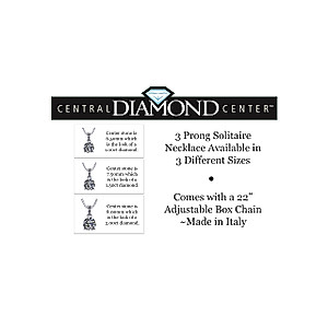 Central Diamond Center 3 Prong Round Solitaire Simulated Diamond Necklace in Sterling Silver & Zirconia - 2.00ct White