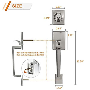 Natsukage Front Door Handle Set Heavy Duty Entry Door Lock Set Satin Nickel Entrance Handle Set with Lock, with Single Cylinder Deadbolt and Lever Handle, Reversible for Right & Left Handed Doors