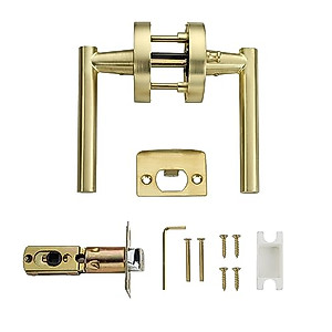Amerdeco 2 Pack Gold Interior Privacy Door Handles, Heavy Duty Interior Bedroom Brushed Brass Door Lever, Door Handles Interior for Bathroom
