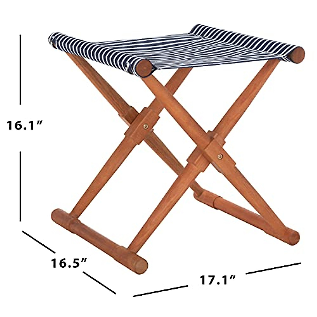 Safavieh PAT7053C-SET2 Outdoor Breanne Natural and Navy Striped (Set of 2) Stool