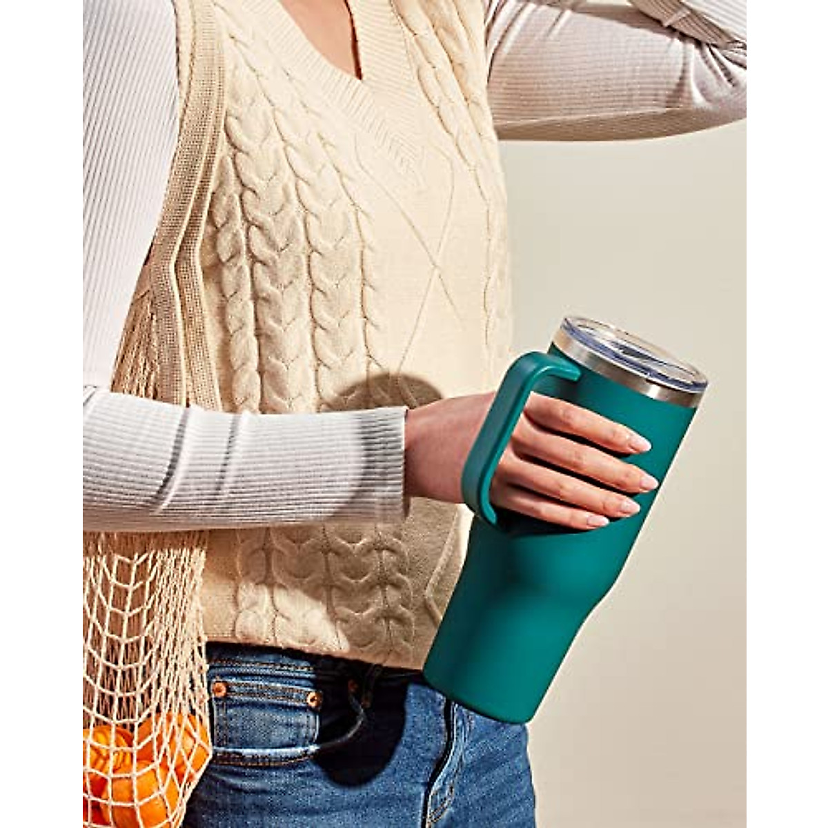 Maars Charger 40oz Insulated Travel Mug Tumbler with Handle | Double Wall Vacuum Sealed Stainless Steel Cup w/Straw and Lid - Deep Teal