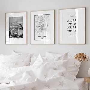 Dear Mapper Jerusalem View Abstract Road Modern Map Art Minimalist Painting Black and White Canvas Line Art Print Poster Art Print Poster Home Decor (Set of 3 Unframed) (16x24inch)