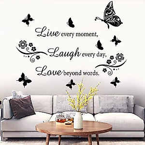 Wall Decal Quote Live Every Moment Laugh Every Day Love Beyond Words Wall Sticker Motivational Wall Decals Family Inspirational Wall Stickers for Bedroom Living Room Window Decor Home Decor.