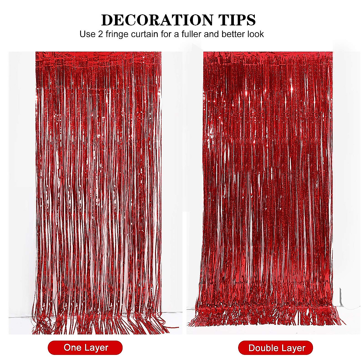 CYLMFC Metallic Tinsel Curtains, 2 Pack 3x8ft Foil Fringe Backdrop for Birthday & Graduation Decorations, Red